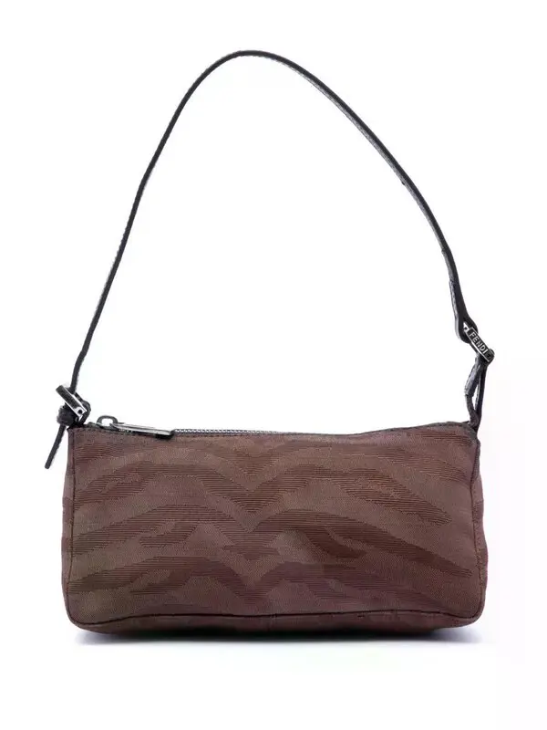 Fendi 2000-2010 Zebra Print Canvas Pochette Shoulder Bag - Brown