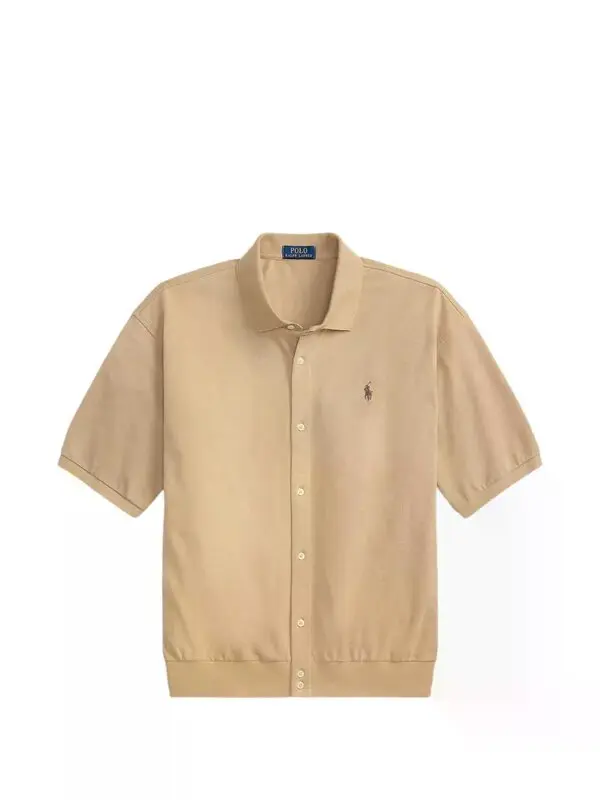 Polo Ralph Lauren Logo-embroidered Ribbed-trim Shirt - Neutrals