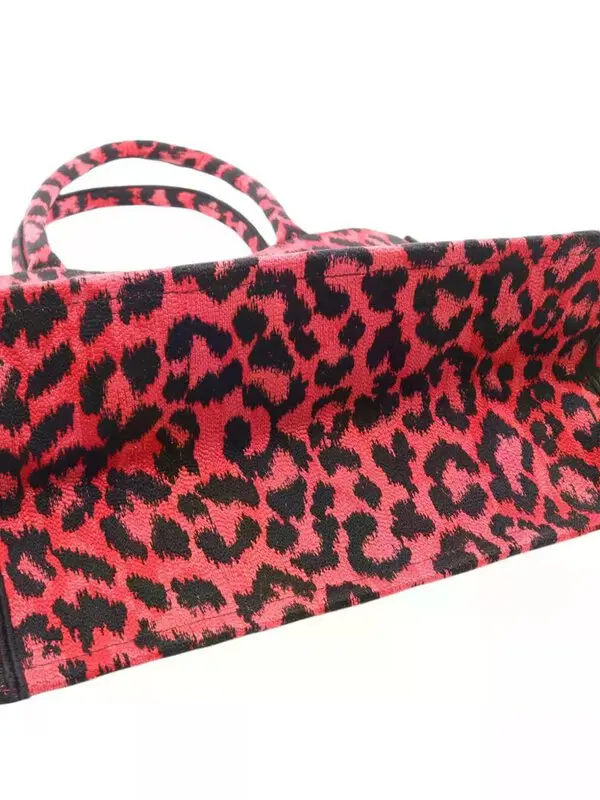 Dior 2010-2021 Mizza Medium Embroidered Canvas Leopard Book Tote Bag - Red