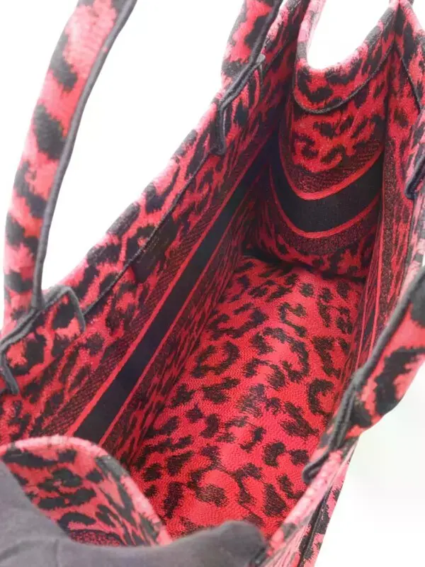 Dior 2010-2021 Mizza Medium Embroidered Canvas Leopard Book Tote Bag - Red