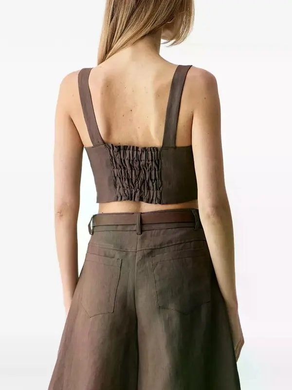 VICOLO Bow-detail Shirred Top - Brown