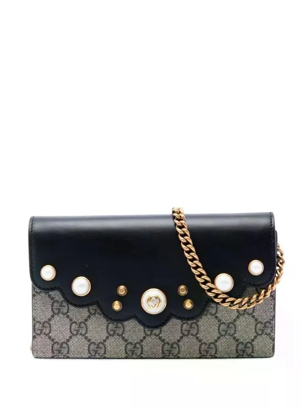 Gucci 2000-2015 Gg Supreme Peony Pearly Wallet On Chain Crossbody Bag - Neutrals