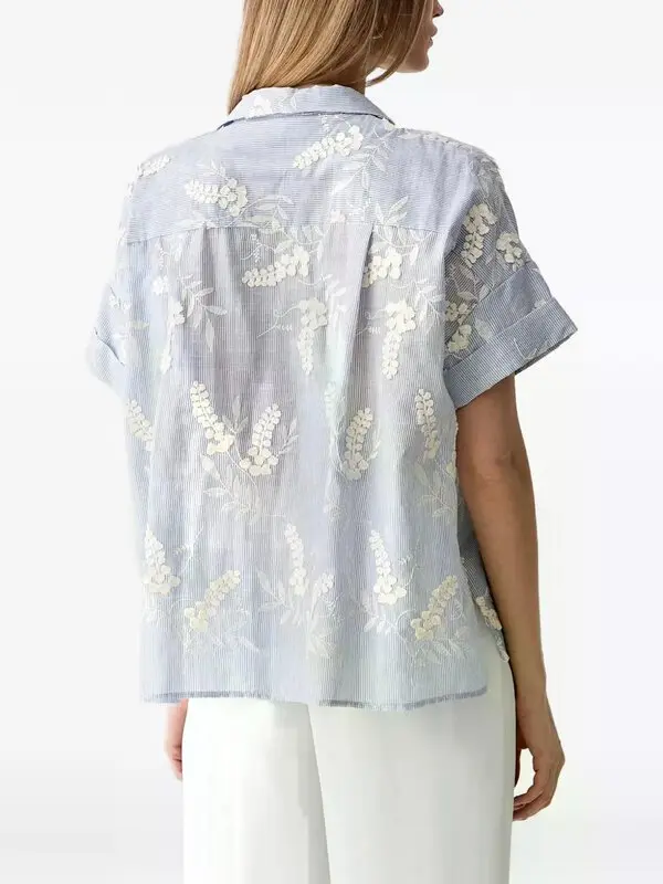 VICOLO Floral-embroidered Striped Top