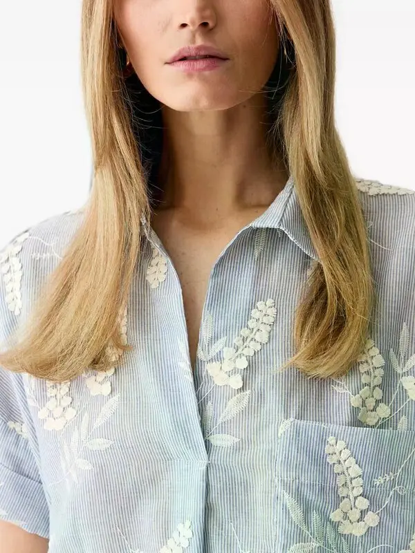 VICOLO Floral-embroidered Striped Top