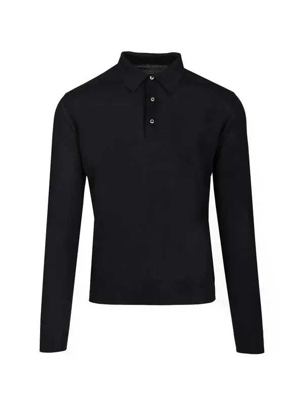 Fedeli Long-sleeve Polo Sweater - Black