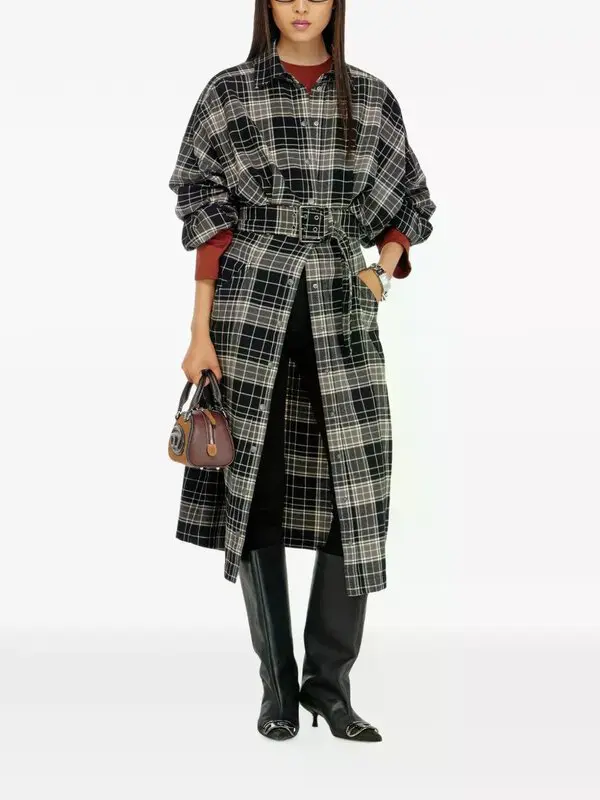 DIESEL® Midi Dress In Check Flannel With Wide Belt - Black
