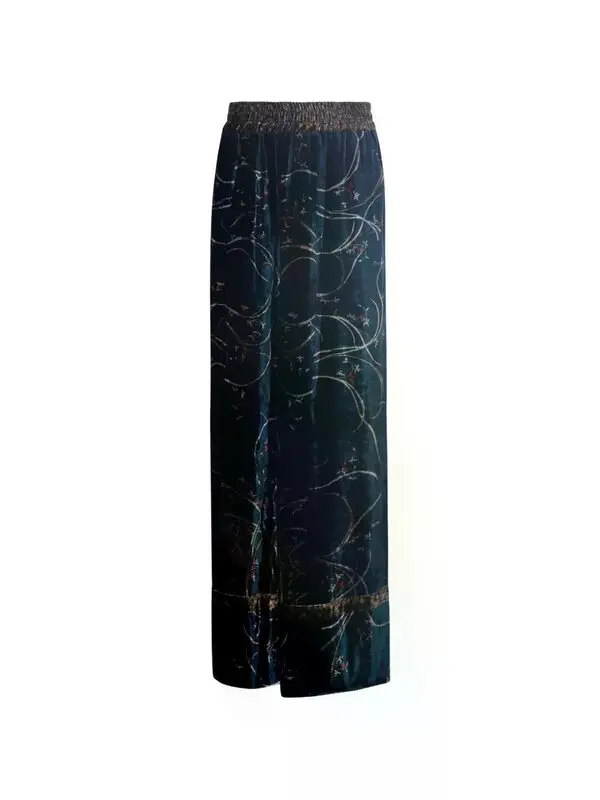 PIERRE-LOUIS MASCIA Kanada Floral-print Velvet Palazzo Pants - Blue