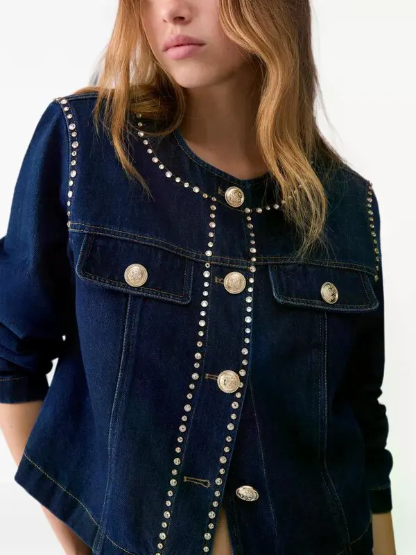 Liu Jo Slim Fit Denim Jacket With Rhinestones