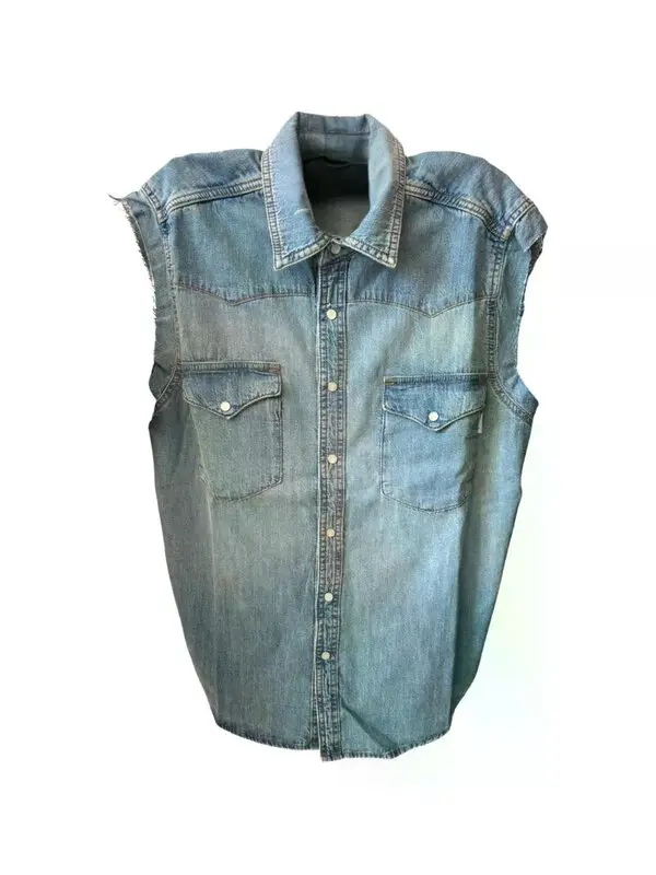 AMISH SUPPLIES Frayed-edge Sleeveless Shirt - Blue