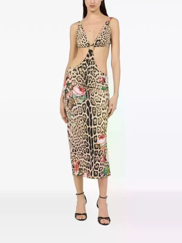 Roberto Cavalli Leopard-print Midi Dress - Neutrals