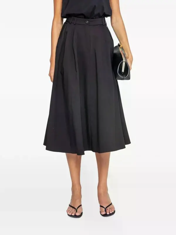 NISSA High-waisted Cotton Midi Skirt - Black