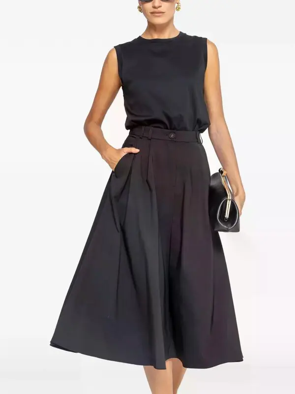 NISSA High-waisted Cotton Midi Skirt With Pleats And Side Pockets