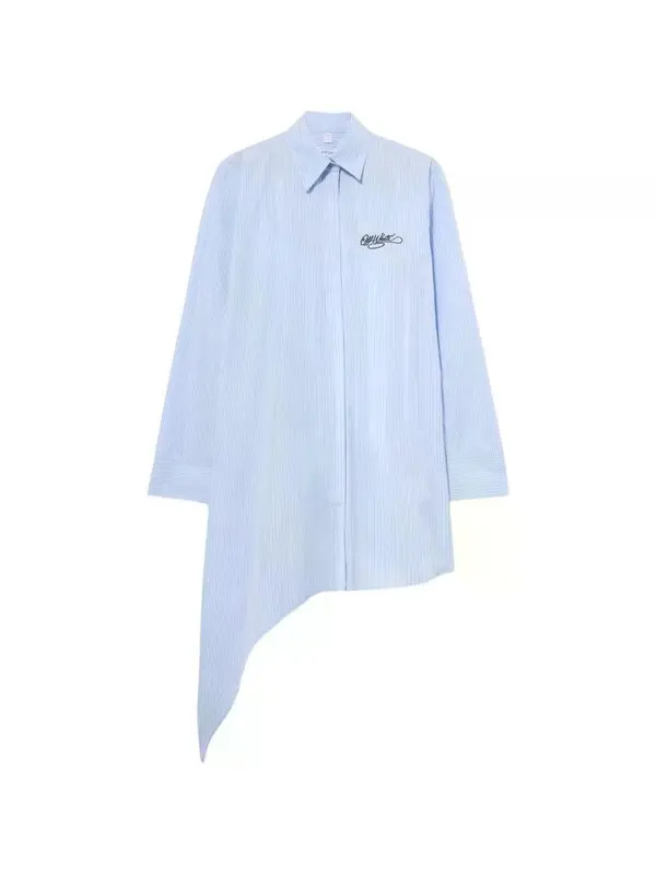 Off-White Asymmetric Striped Cotton Shirt Dress - Blue