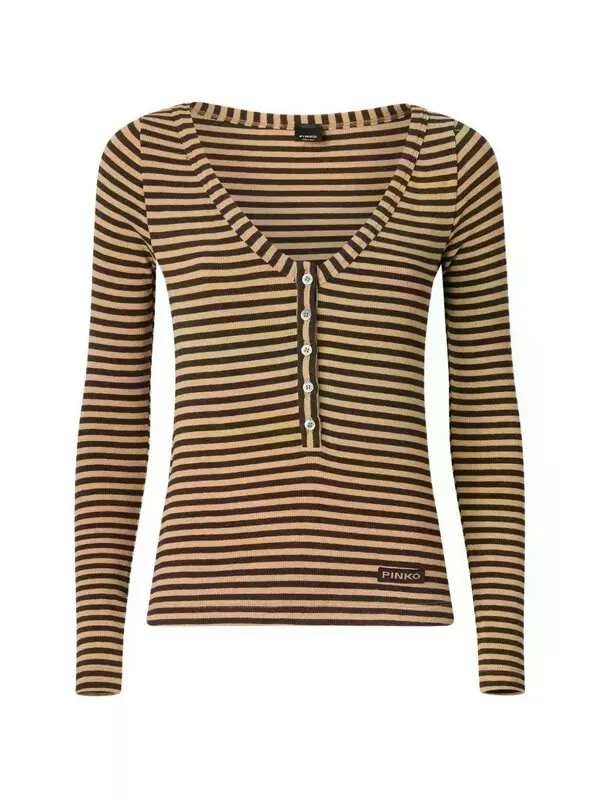 Pinko Striped Ribbed-knit T-shirt - Neutrals