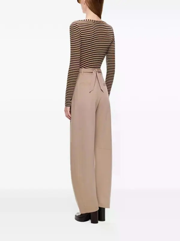 Pinko Striped Ribbed-knit V-neck Long-sleeve Top - Neutrals