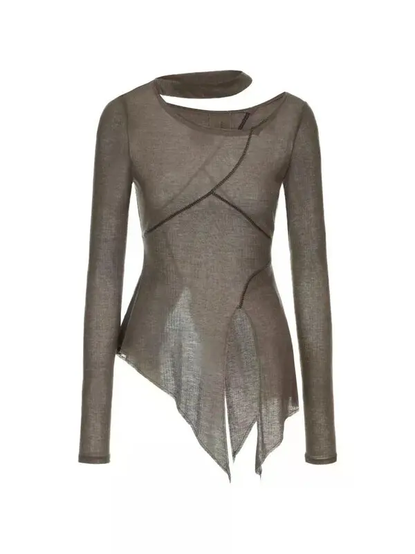 ELYWOOD Asymmetric Stitch-paneled Long-sleeved T-shirt - Brown