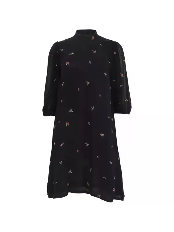 GANNI Gathered Floral-print Mini Dress - Black