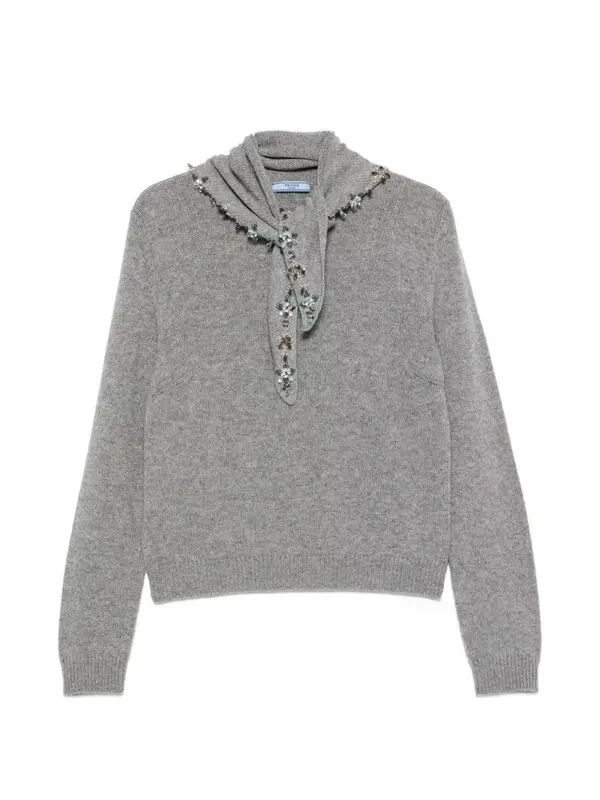 Prada Crystal-embellished Cashmere Sweater - Grey