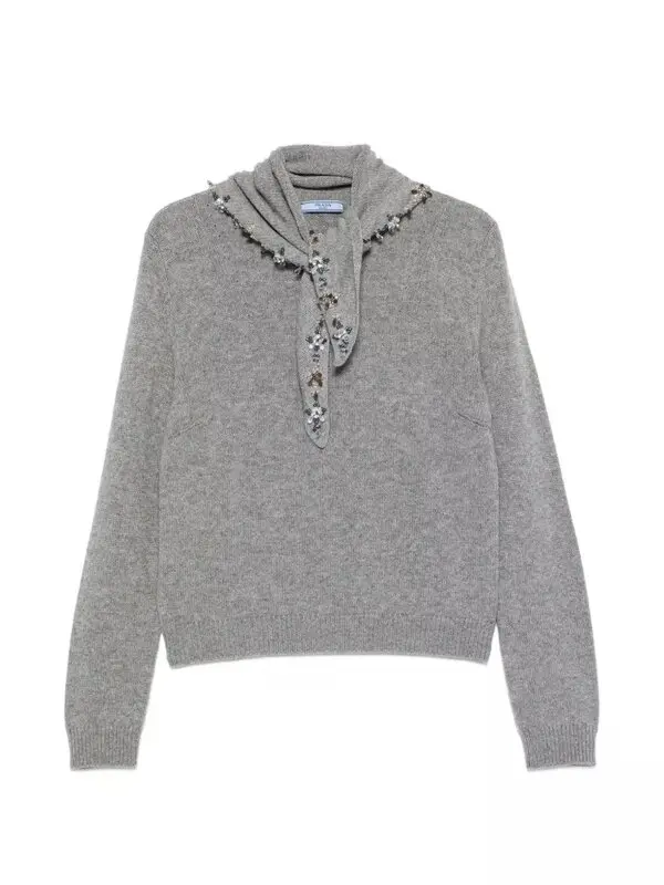 Prada Crystal-embellished Cashmere Sweater - Grey
