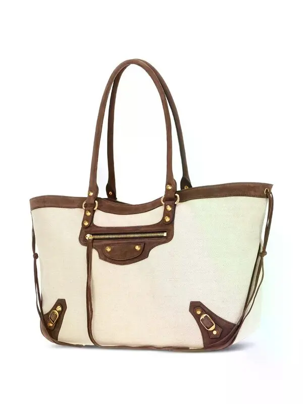 Balenciaga Neo Cagole Tote Bag In Natural Linen Canvas With Calf Leather Trim