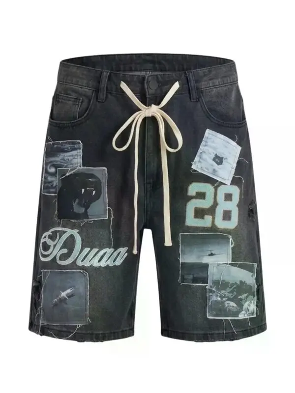 DUAA Patch-detail Drawstring-waist Shorts - Grey
