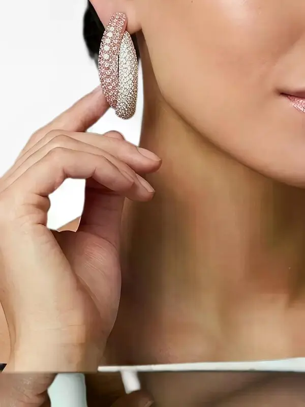 HYT JEWELRY Pink And White Diamond Hoop Earrings - Silver