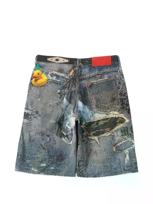 BLDG4 Acropolis Graphic-print Denim Shorts - Blue