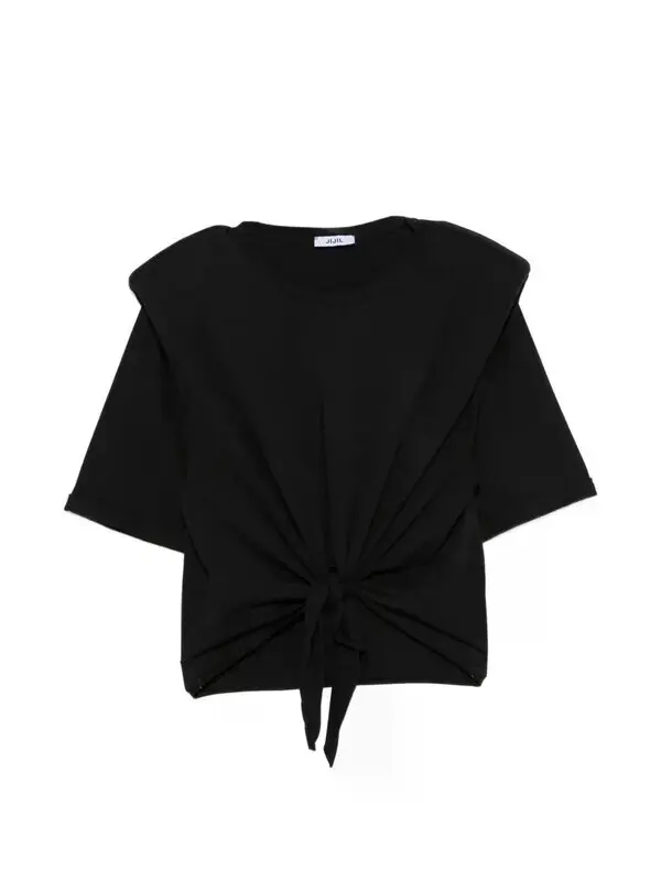 JIJIL Black Padded Shoulder Tie-fastening T-shirt