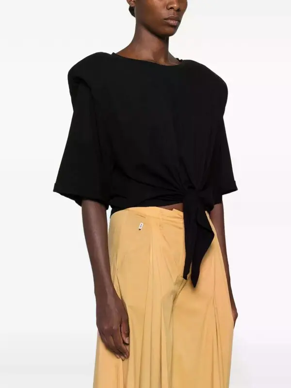 JIJIL Black Padded Shoulder Tie-fastening T-shirt