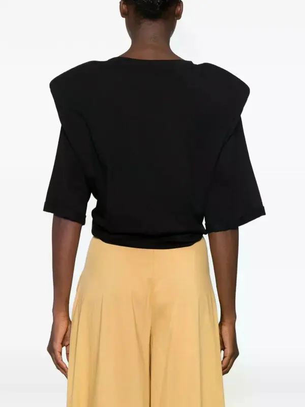 JIJIL Black Padded Shoulder Tie-fastening T-shirt