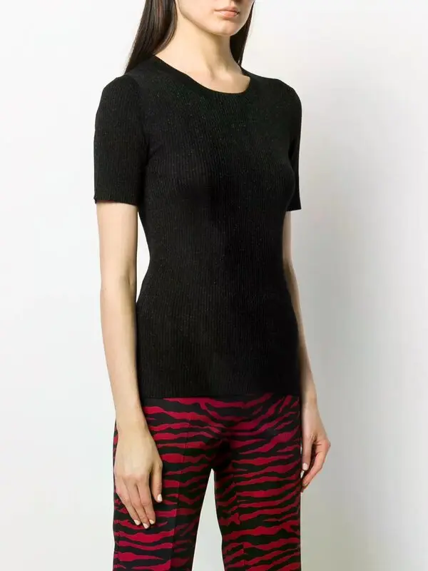 P.a.r.o.s.h Ribbed-knit Short-sleeve T-shirt - Black