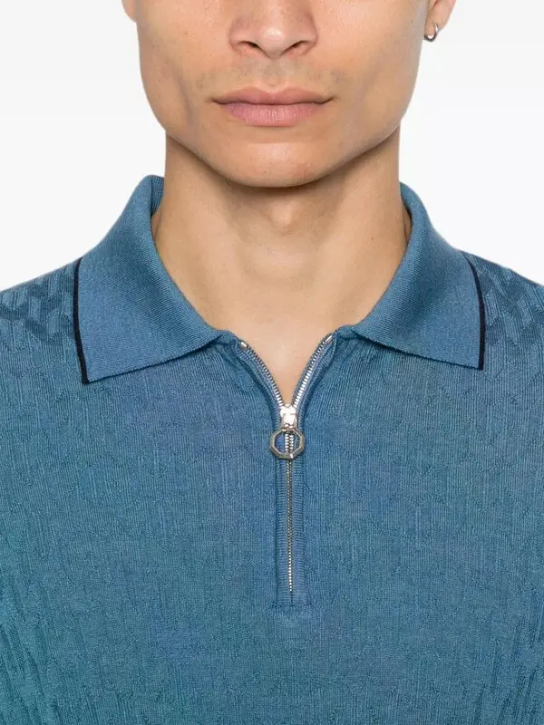 Stefano Ricci Geometric-pattern Zip-fastening Polo Shirt