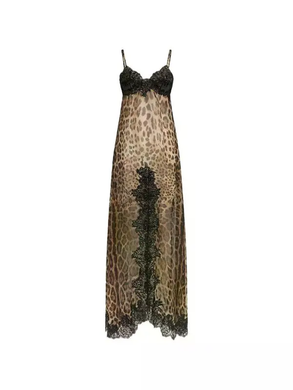 Dolce & Gabbana Leo-print Chiffon Slip Dress - Neutrals
