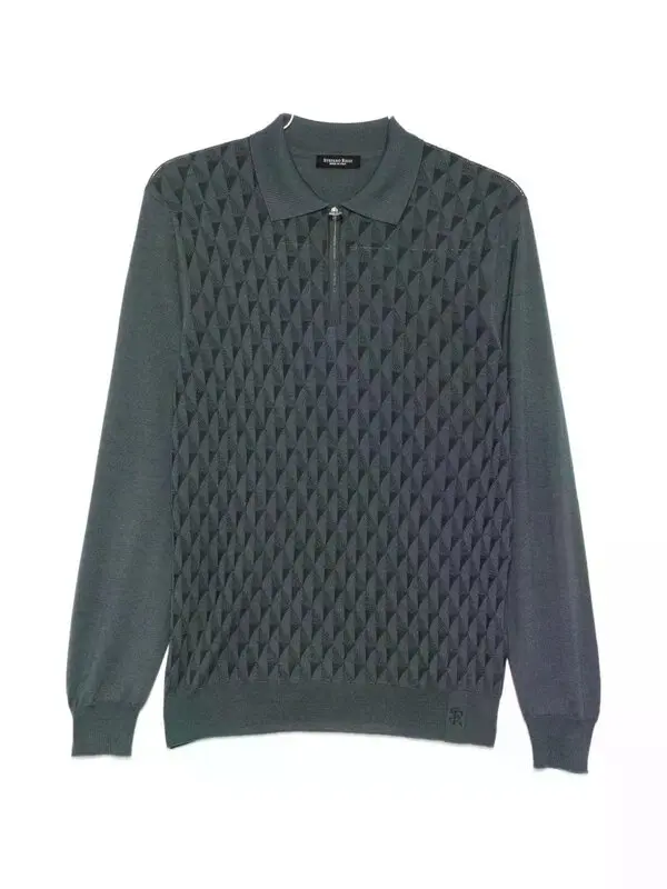 Stefano Ricci Geometric-pattern Zip-fastening Polo Shirt - Blue
