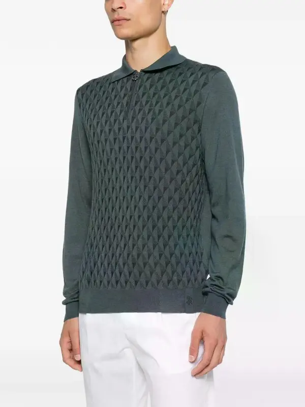 Stefano Ricci Geometric-pattern Zip-fastening Polo Shirt