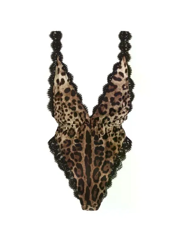 Dolce & Gabbana Leo-print Satin Bodysuit - Neutrals