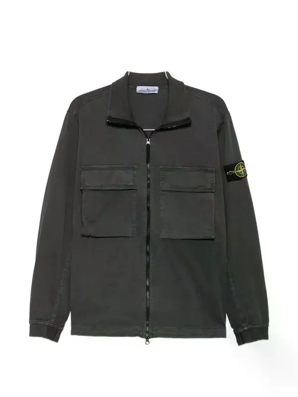 Stone Island Logo-patch Zip-up Shirt Jacket - Grey