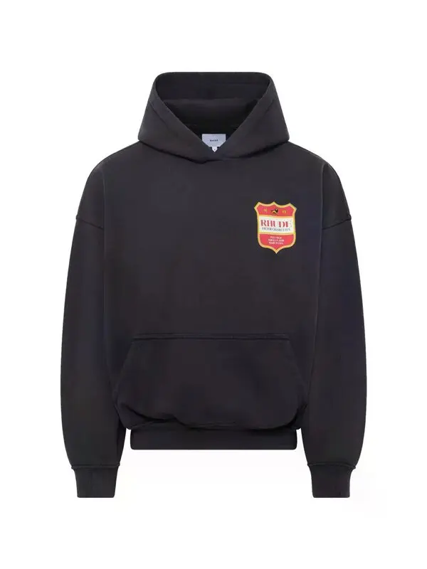 Rhude Crest-graphic Kangaroo-pocket Hoodie - Black