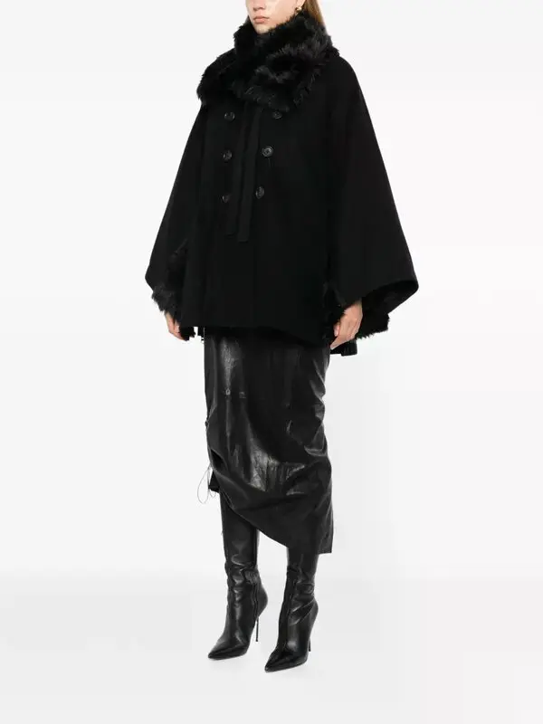 Yohji Yamamoto Faux-fur Trim Double-breasted Jacket - Black