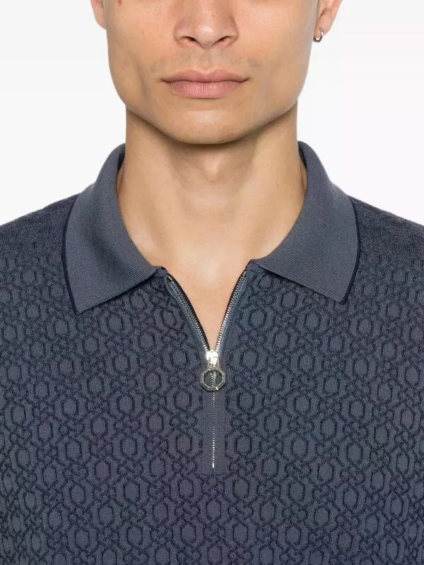 Stefano Ricci Geometric-pattern Zip-fastening Polo Shirt