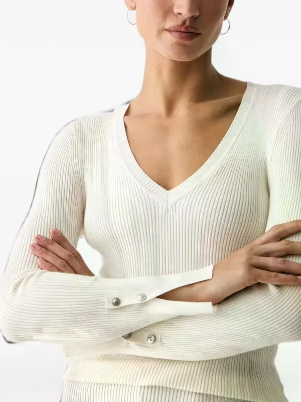 Guess Ellie Ribbed-knit V-neck Sweater - Neutrals