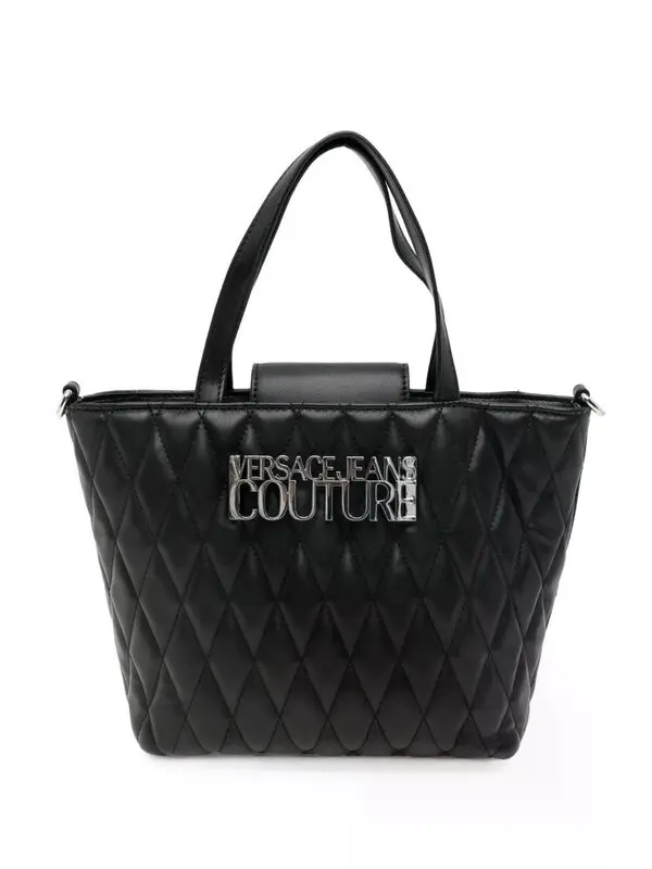 Versace Quilted Logo-plaque Tote Bag - Black