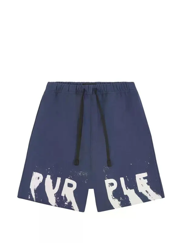PURPLE BRAND Painted Wordmark Drawstring Shorts - Blue