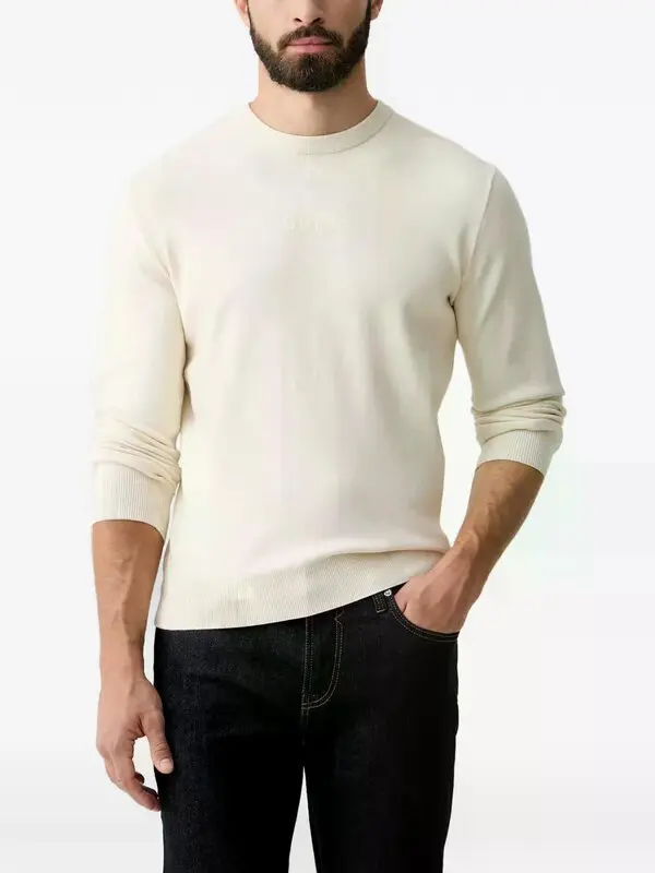 Guess Logo-embroidered Crew-neck Sweater - Neutrals
