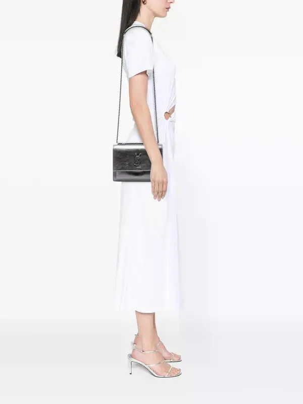 Saint Laurent 2016 Medium Metallic Calfskin Monogram Sunset Crossbody Bag - Silver