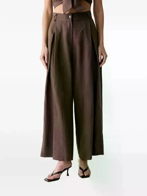 VICOLO Pleated Wide-leg Trousers - Brown