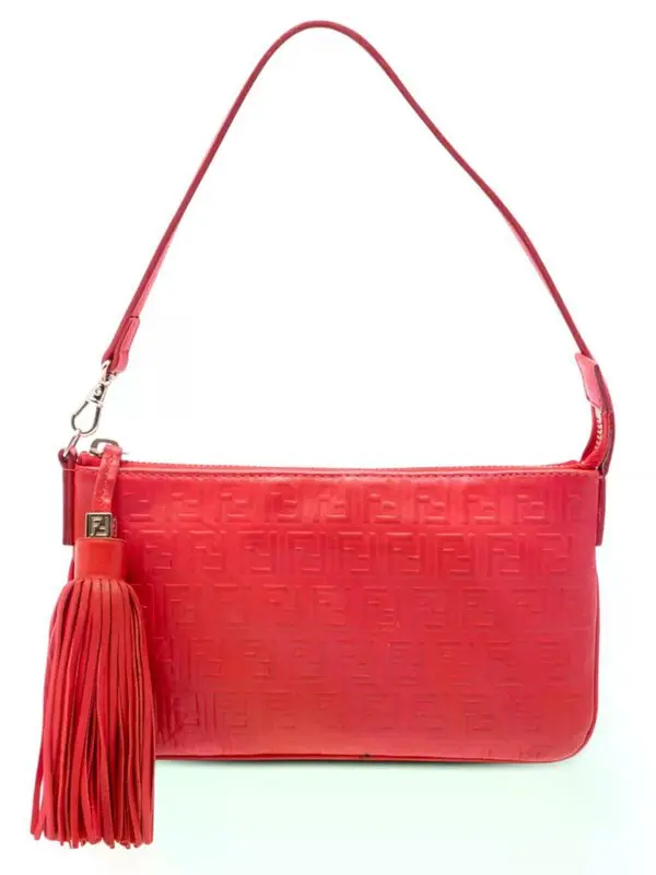 Fendi 2000-2010 Zucchino Embossed Nappa Tassel Handbag - Red