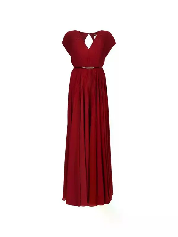 Max Mara Belted-waist Pleated Maxi Dress - Red