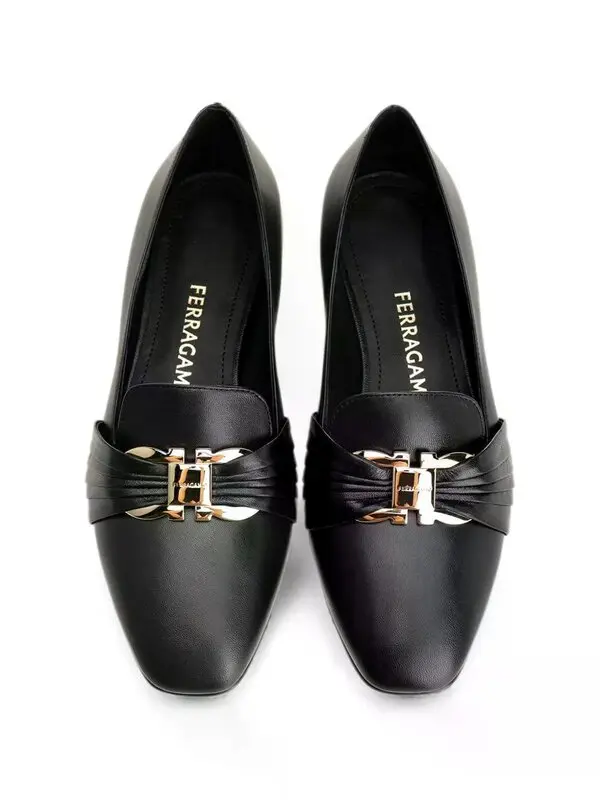 FERRAGAMO Gancini Plaque Leather Loafers