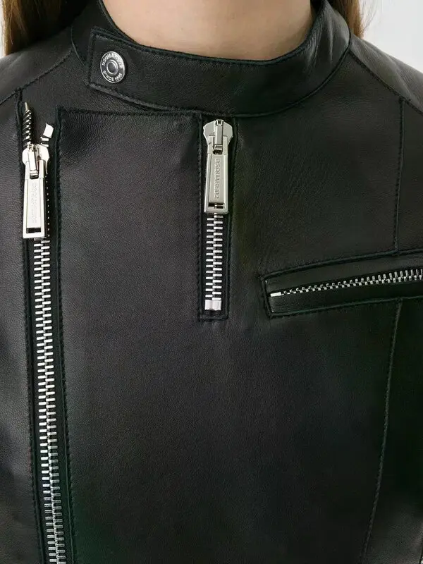 Dsquared2 Band Collar Leather Jacket